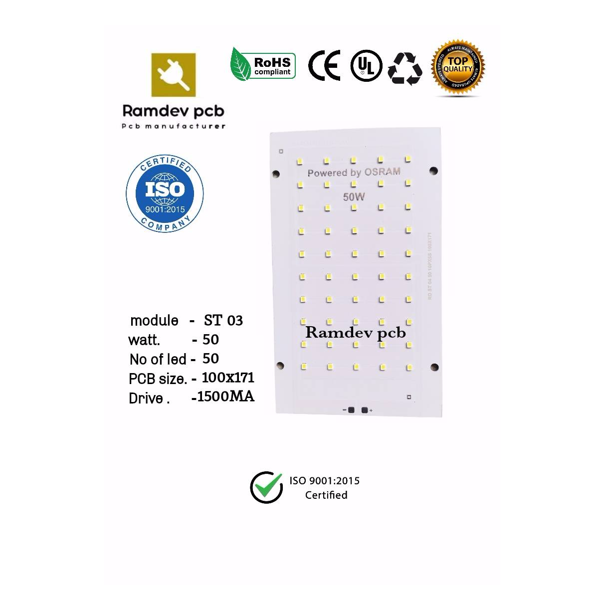 50w street light PCB + led