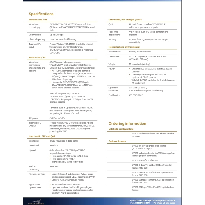 U7800 – Standalone / ASAT™ System Dual Waveform Satellite Modem