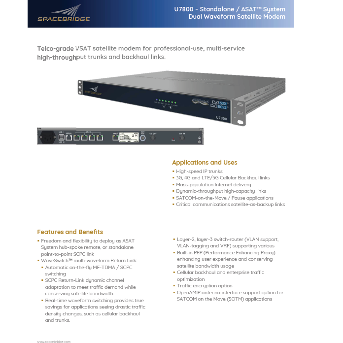 U7800 – Standalone / ASAT™ System Dual Waveform Satellite Modem